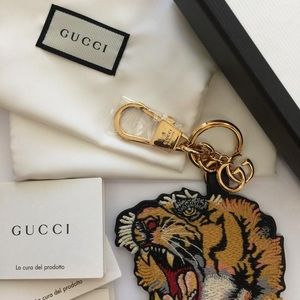 Gucci | Accessories | Gucci Tiger Keychain Embroidered Tiger Head ...